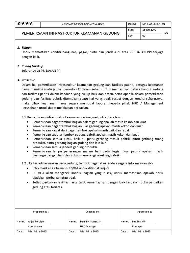 SOP Pemeriksaan Keamanan Gedung PT DASAN PPI | PDF