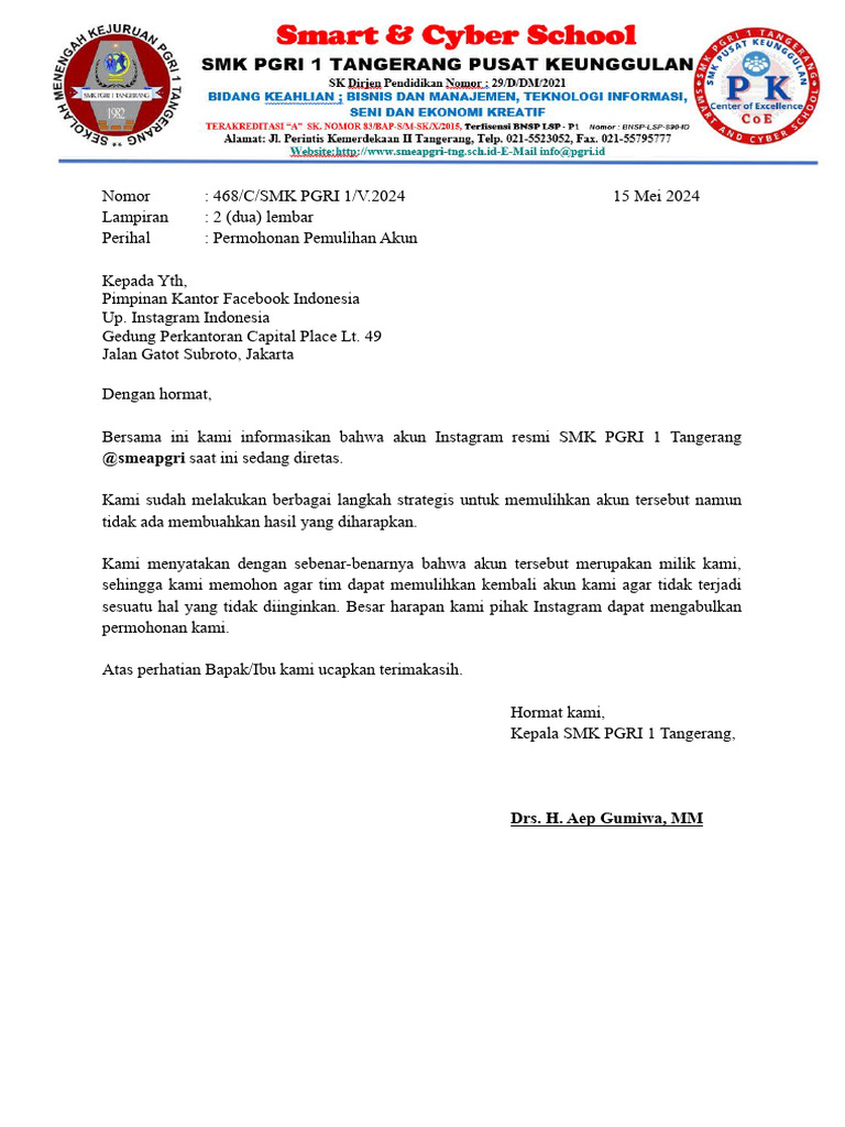 Surat Permohonan Pemulihan Akun | PDF