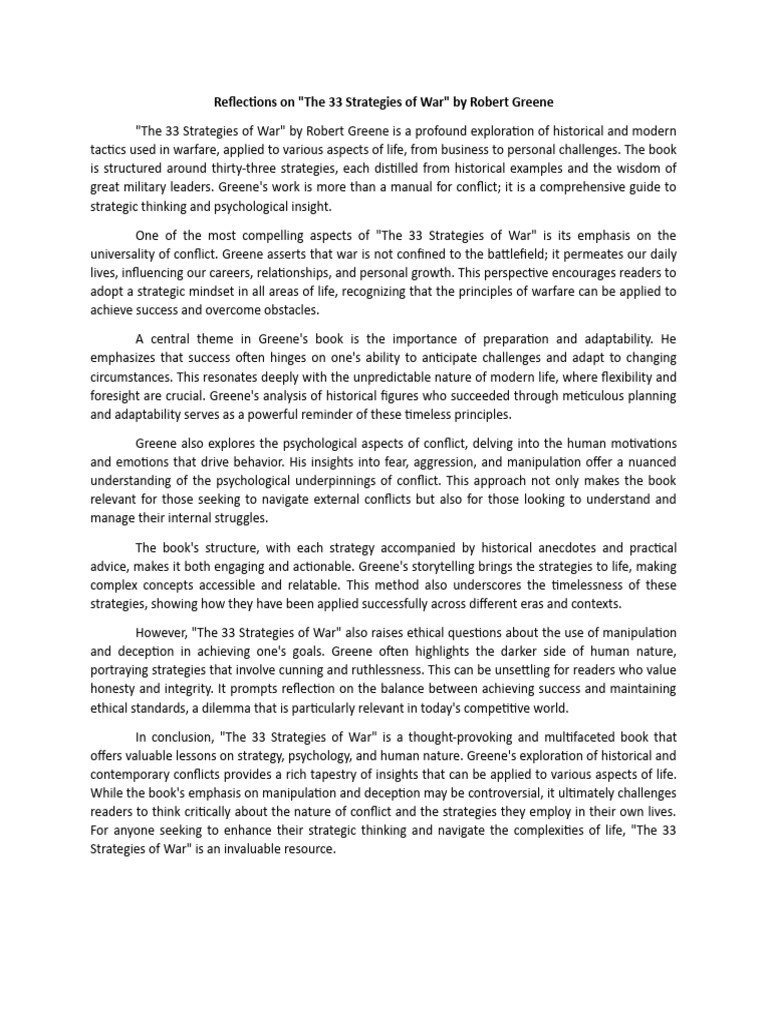 33 Strategies of War - Reflection | PDF | Psychology | Emotions