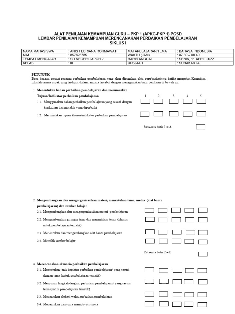 Apkg 1 Dan 2 Siklus I Print | PDF | Karier & Perkembangan