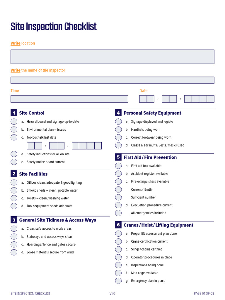 Site Inspection Checklist | PDF | Personal Protective Equipment | Stairs