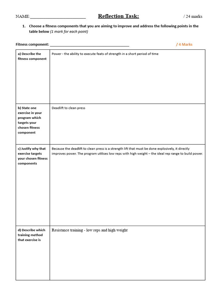 Individual Fitness Program - Reflection Task 2024 | PDF