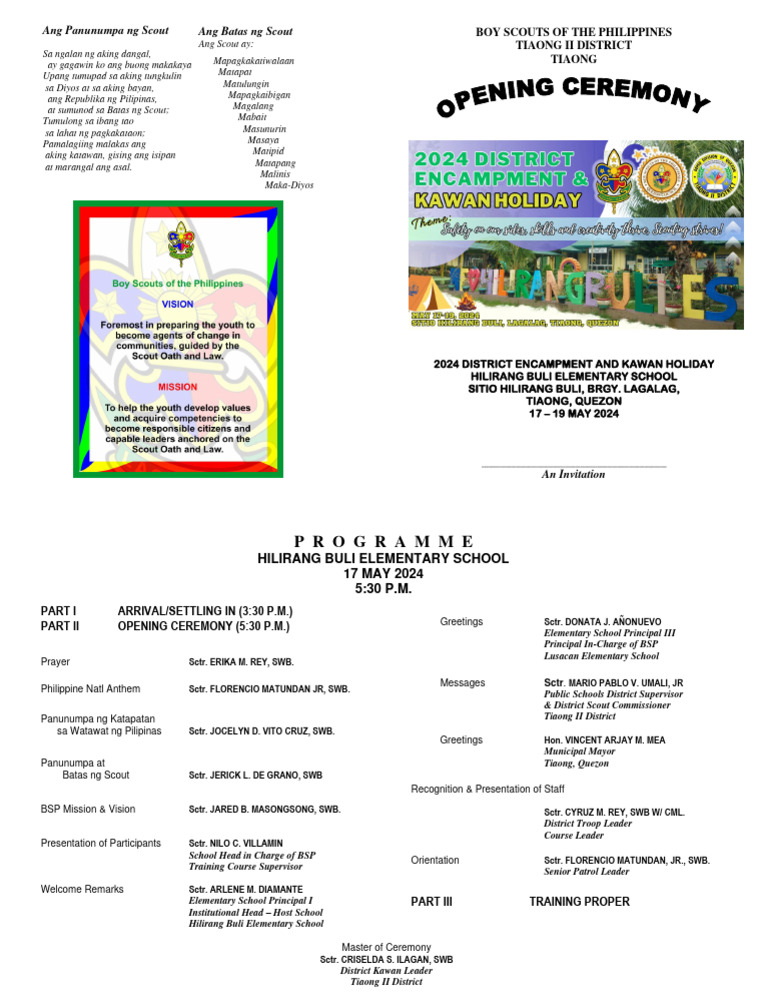 2024 District Encampment and Kawan Holiday - Opening Program | PDF | Girl Guiding And Girl ...