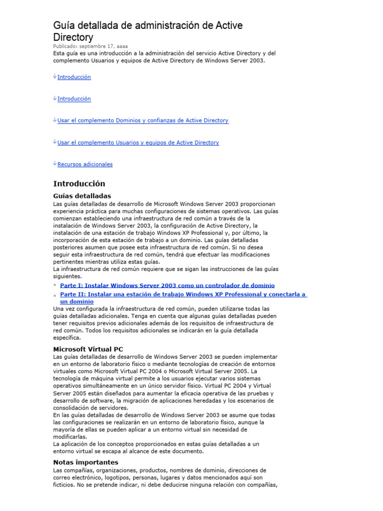 Guía detallada de administración de Active Directory | PDF | Directorio Activo | Windows 2000