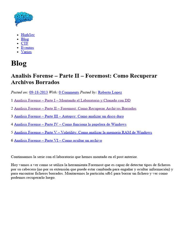 Analisis Forense - Parte II - Foremost - Como Recuperar Archivos Borrados | PDF