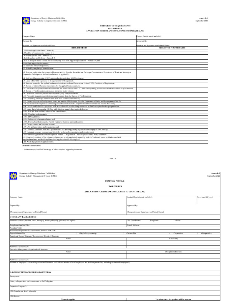 1 MFO Refiller Checklist, Profile, Vehicle Annexes E-1 To E-4 | PDF ...