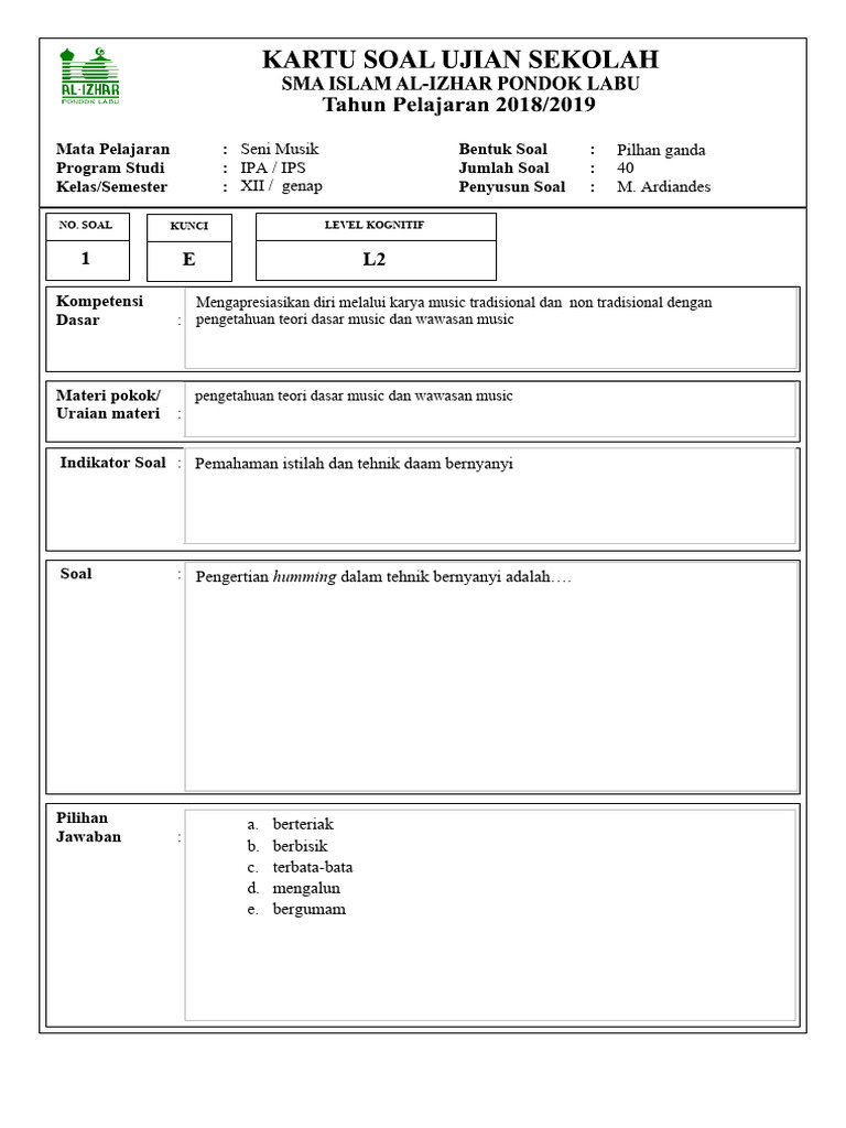 Kartu Soal Pilgan | PDF