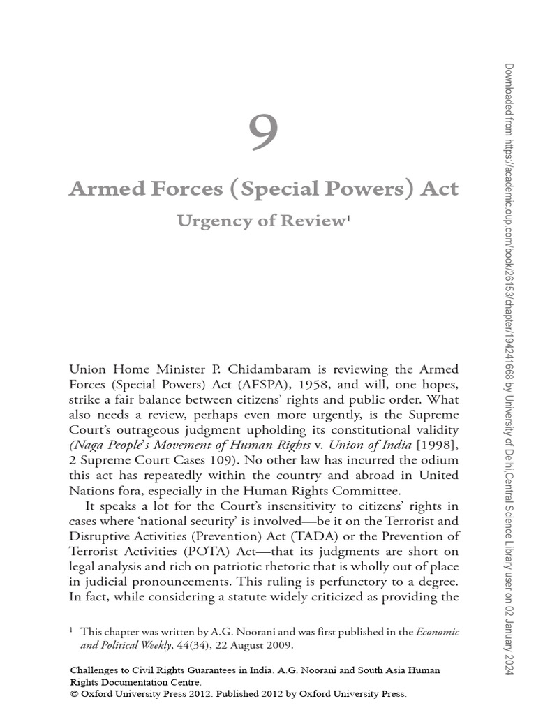 A.G. Noorani (2011), Challenges to Civil Rights Guarantees in India, SAHRDC, New Delhi,Armed ...