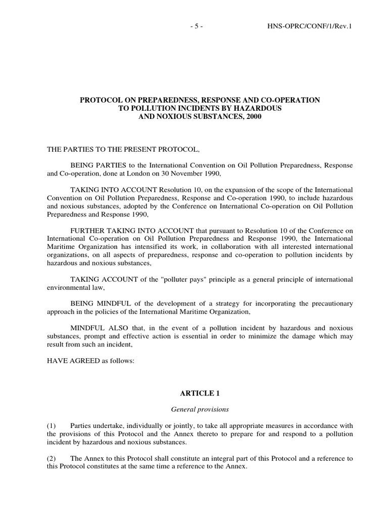 HNS-OPRC Protocol 2000 | PDF | Treaty