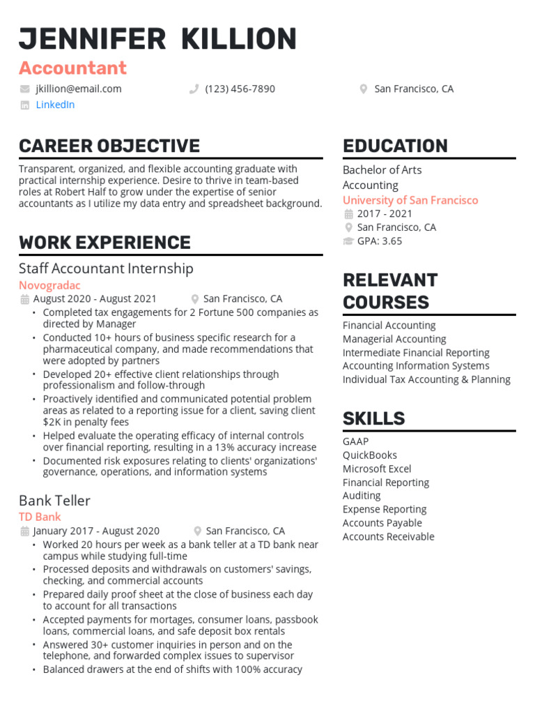 entrylevel-accountant-resume-example | PDF | Accounting | Banks
