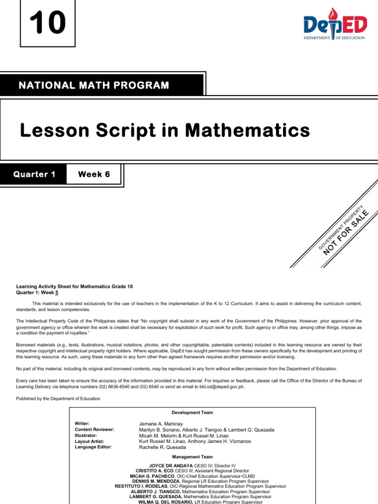 Lesson Script in Mathematics: National Math Program | PDF | Career ...