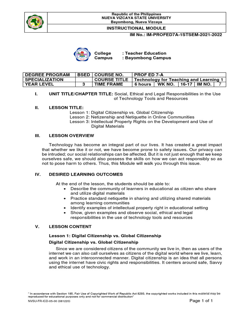 IM-7-ProfEd-7-Social, Ethical and Legal Responsibilities in The Use of Technology Tools and ...