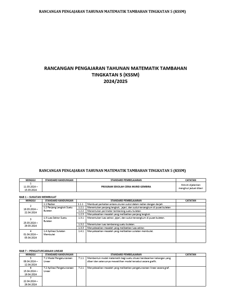 RPT Mat Tambahan T5 2024 | PDF