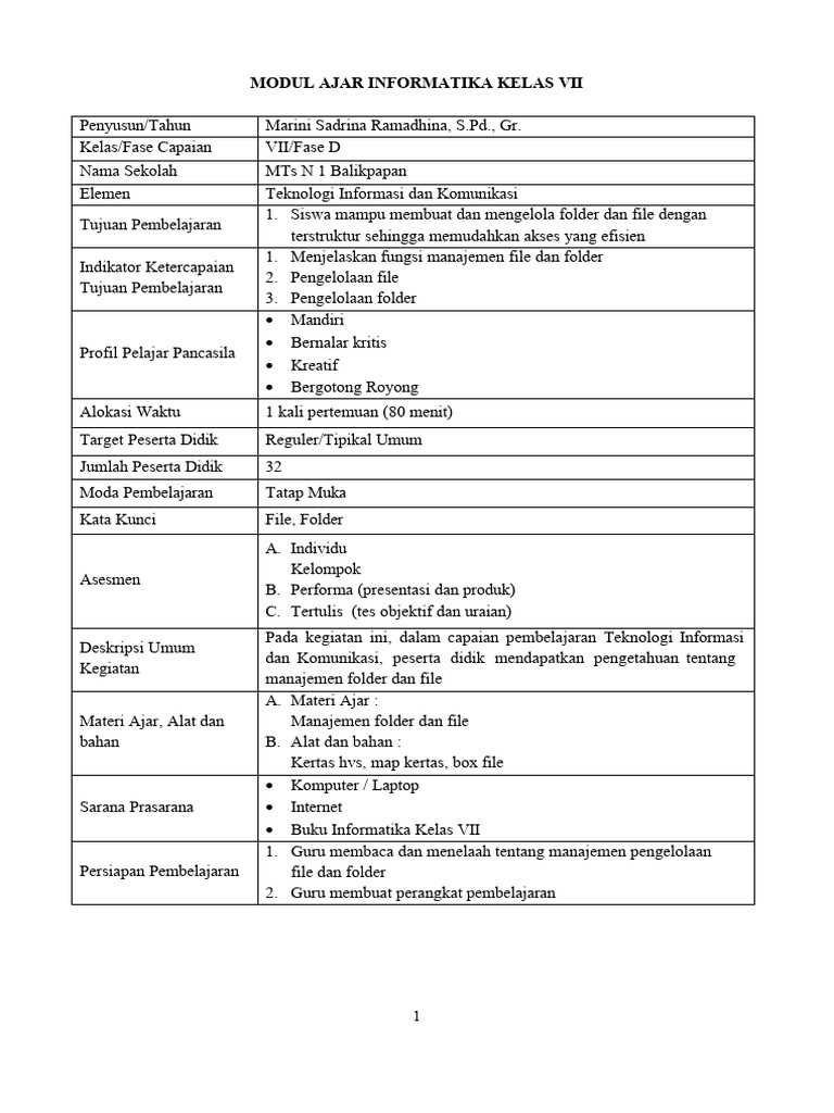 Modul Ajar Tik 7 | PDF | Komputer