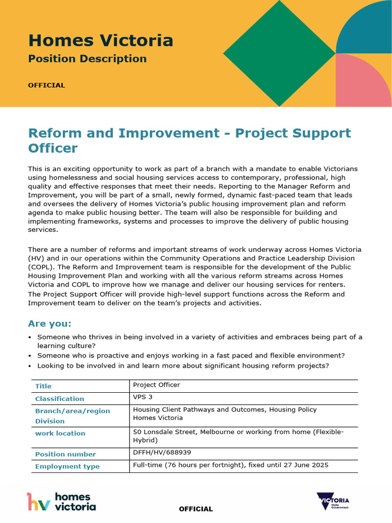HV - Reform and Improvement - VPS3 - Project Support Officer | PDF ...