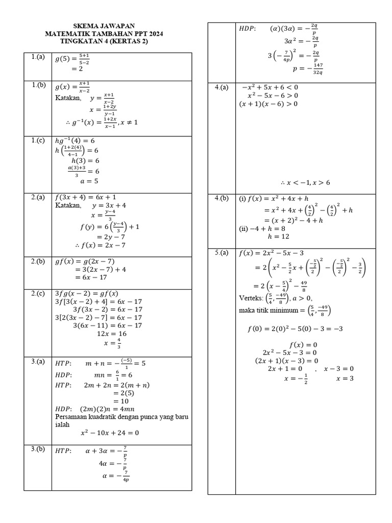 SKEMA JAWAPAN PPT MT T4 2024 (Kertas 2) | PDF