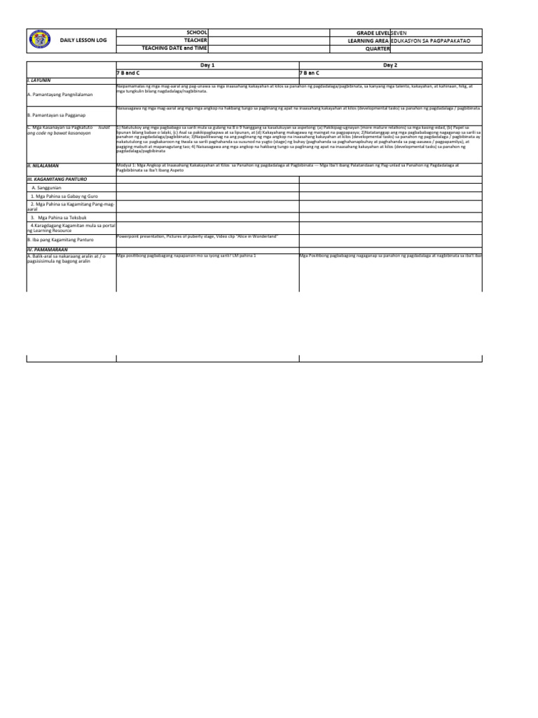 Daily Lesson Log - Esp | PDF