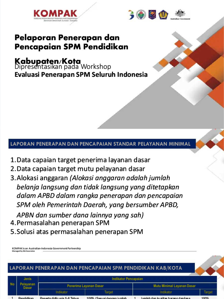 PDF PPT Pelaporan Penerapan Dan Pencapaian SPM Pendidikan Kab Kota - Compress | PDF