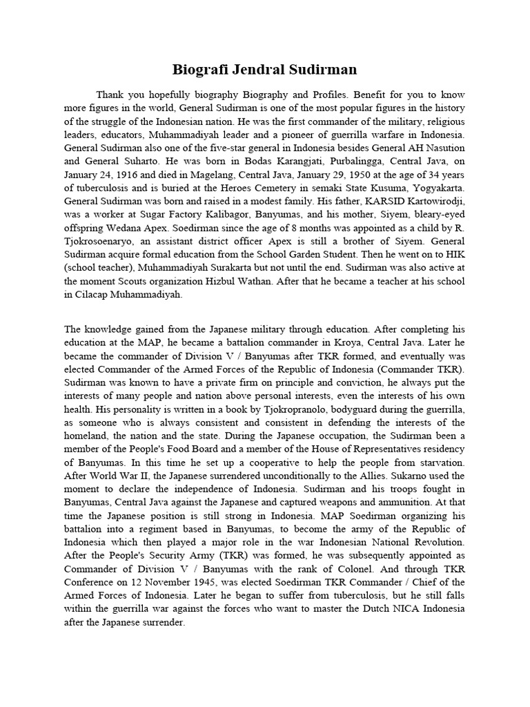 267760749 Biografi Jendral Sudirman Dalam Bahasa Inggris Pdf Indonesia