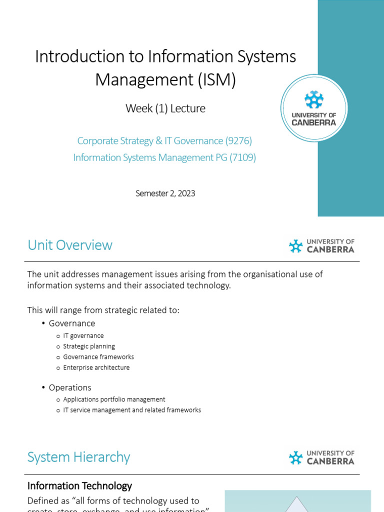 Week 1 - Lecture - Introduction To ISM | PDF | Information System | Information