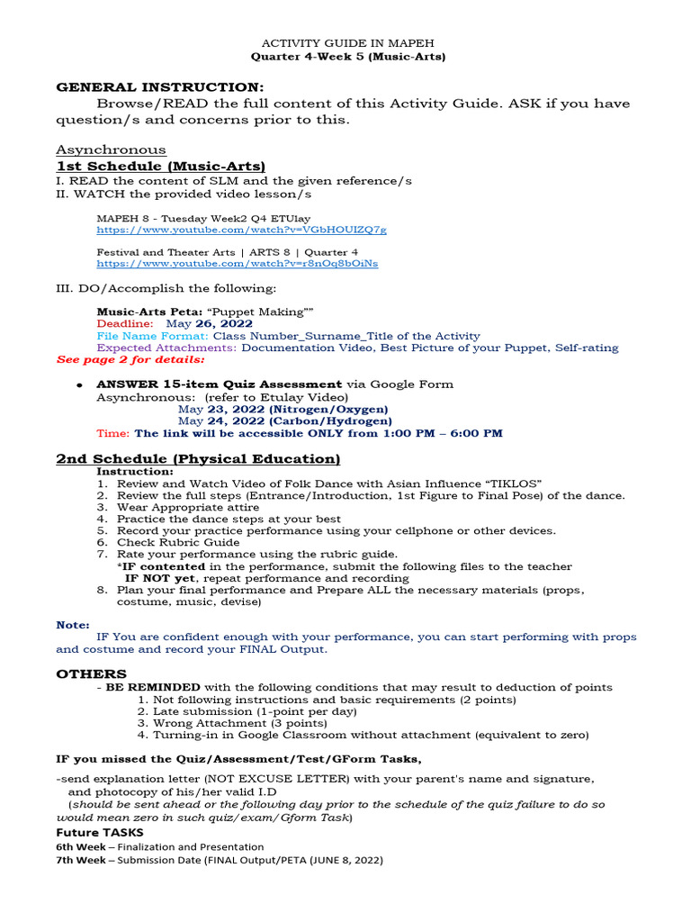 Activity Guide Week 5 Music Arts - 8 - Q4 | PDF | Performing Arts