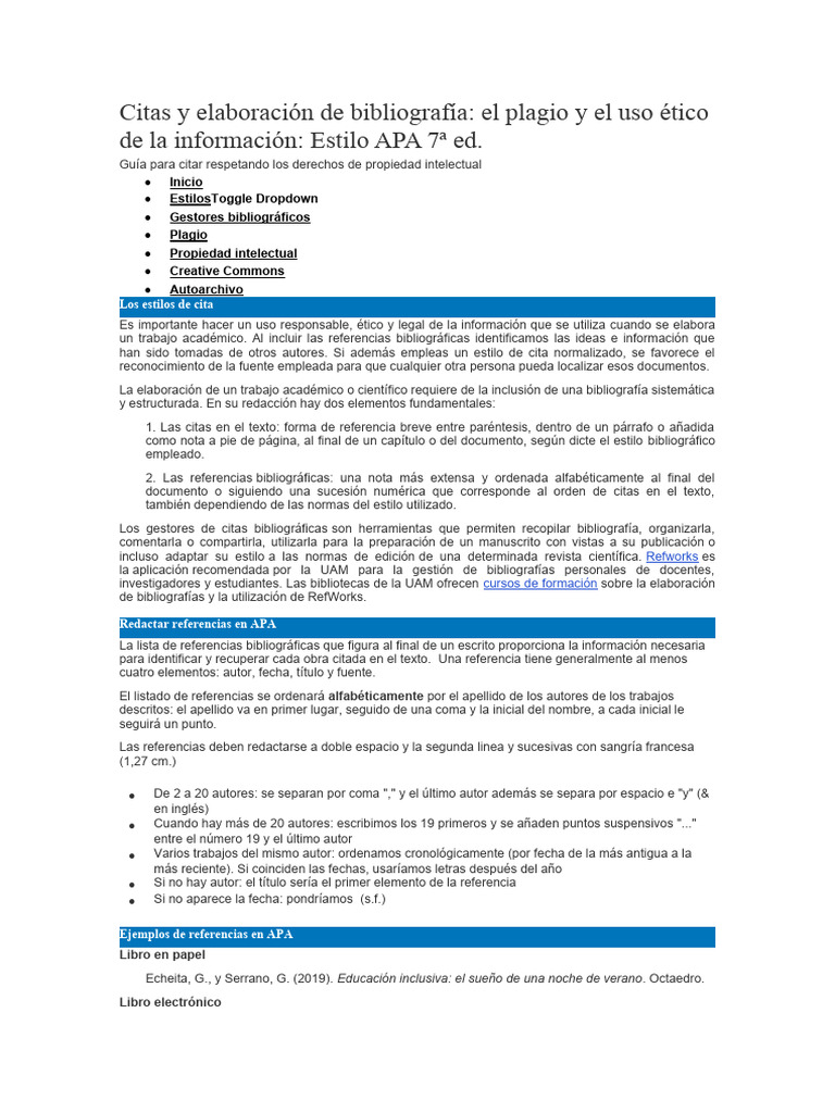 Guía de citas en formato APA 7 | PDF | Bibliografía | Citación