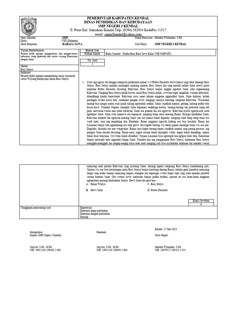 8 - Kartu Soal ASAT Bahasa Jawa 2024 | PDF