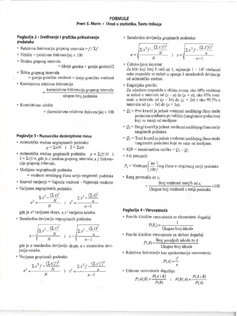Formule I Statisticke Tablice | PDF