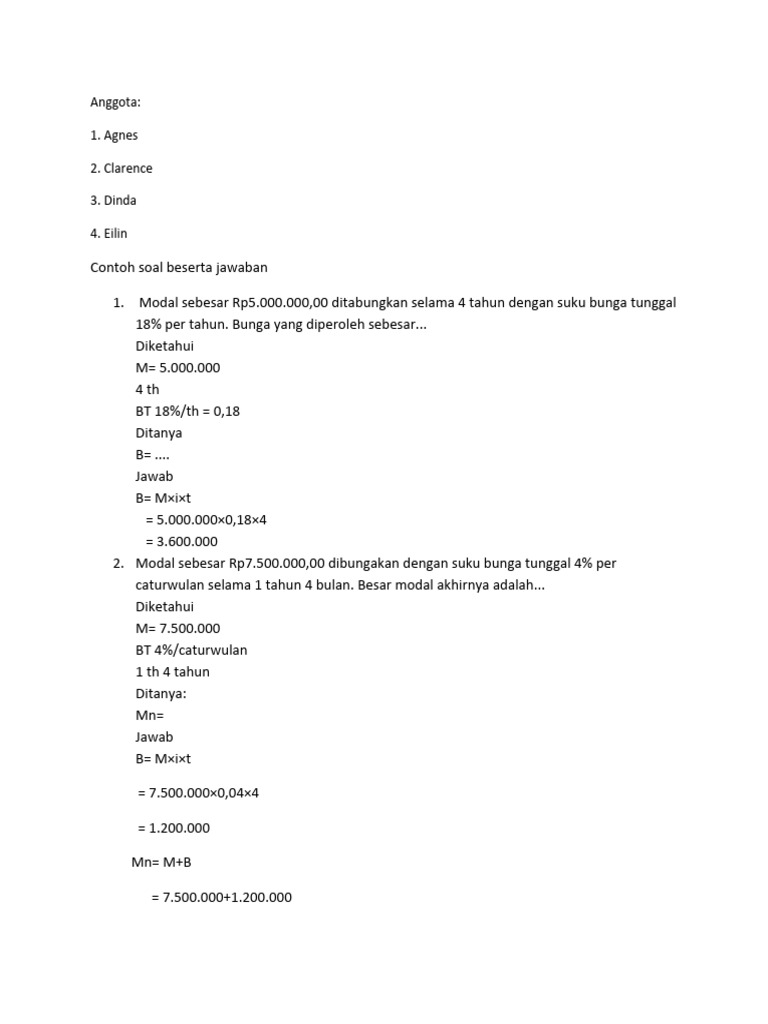 35 Bunga Tunggal Majemuk Anuitas Tugas Eilin XI-1 DKK MTK Wajib Membuat ...