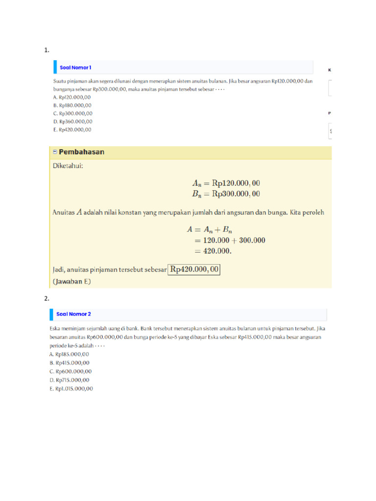 35 Bunga Tunggal Bunga Majemuk Dan Anuitas Soal Jawab Defantri | PDF