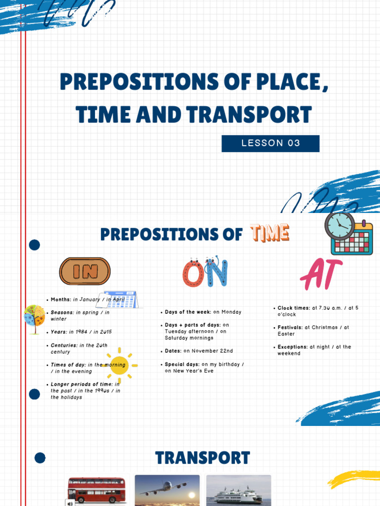 Lesson 03 Prepositions of Place. Time and Transport | PDF | Transport ...