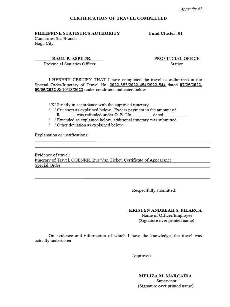 Cert. of Travel Completed (CTC) | PDF