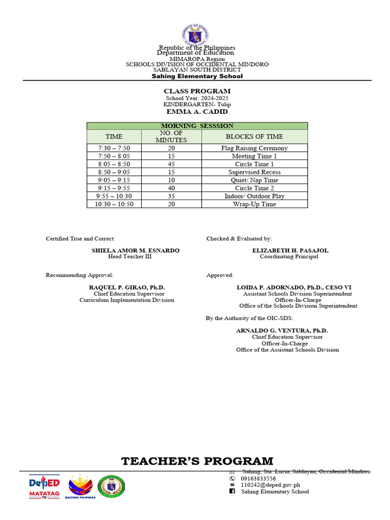 Sahing Es-Class-Program-2024-2025 Second | PDF