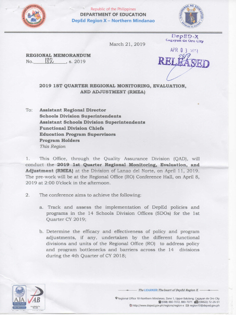 RM - 182 - 2019 1st Quarter Regional Monitoring, Evaluation, and ...