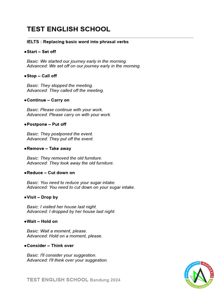 IELTS - Replacing Basic Verb Into Phrasal Verbs | PDF