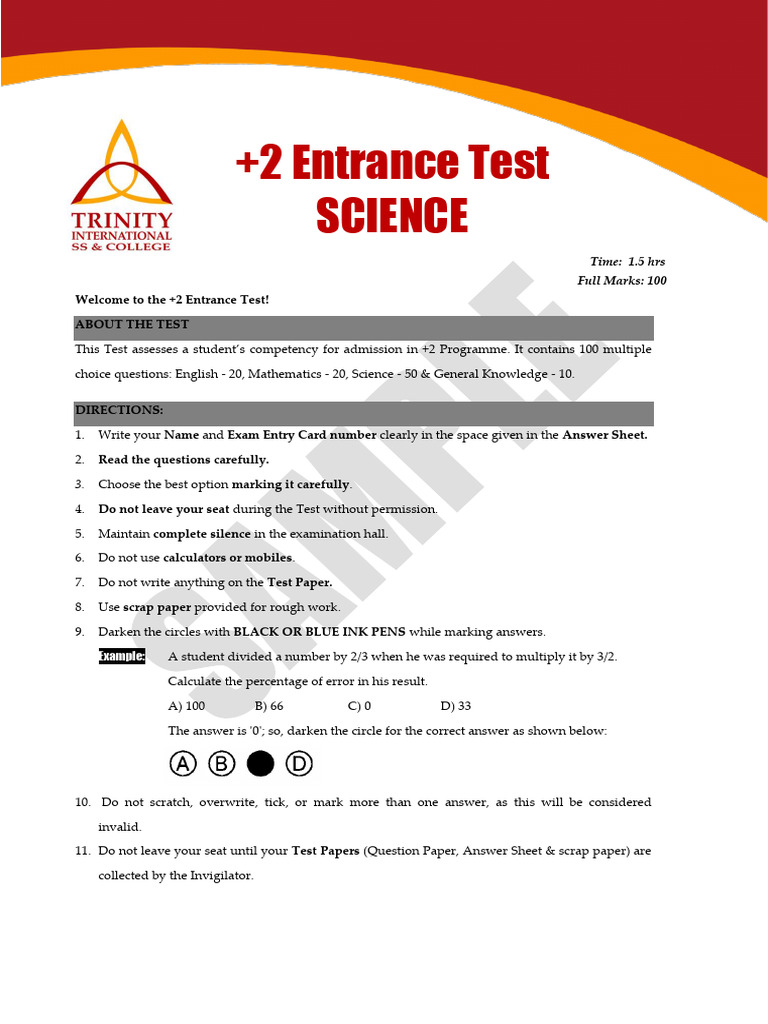 2024 Sample Questions Science | PDF