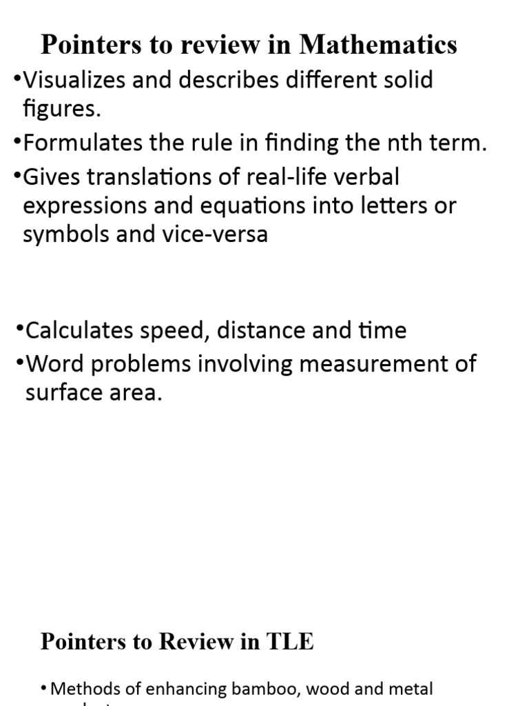 Pointers To Review in Mathematics | PDF | Teaching Methods & Materials ...