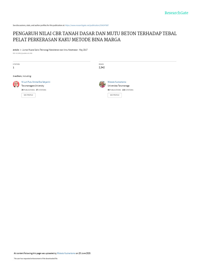 Pengaruh Nilai CBR Tanah Dasar Dan Mutu Beton Terh | PDF