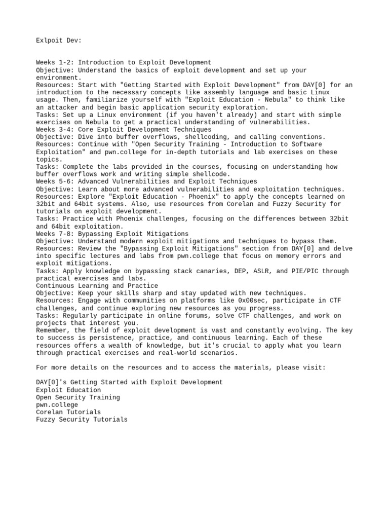 Exploit Dex Study Plan | PDF | Computing