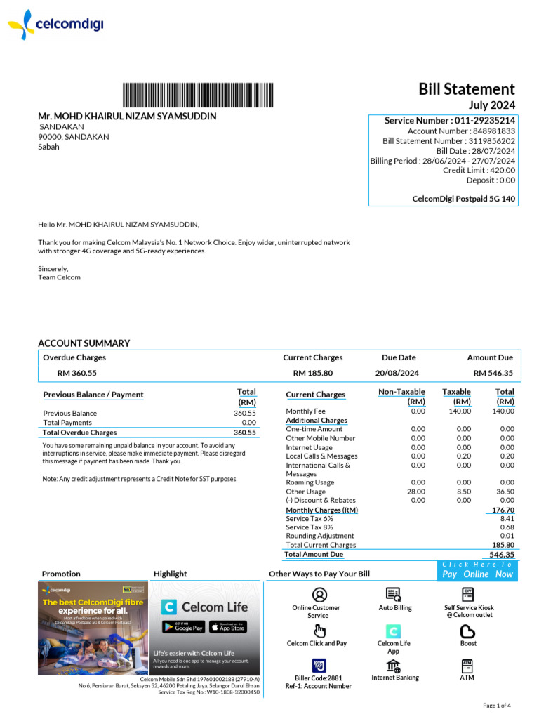 CELCOMSTATEMENT | PDF | Fee | Payments