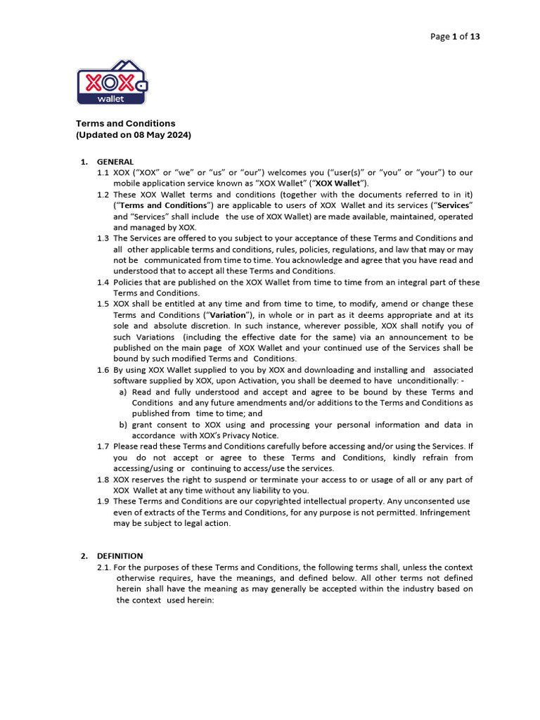 XOX Wallet T&C - 08 May 2024 | PDF | Computer Security | Security