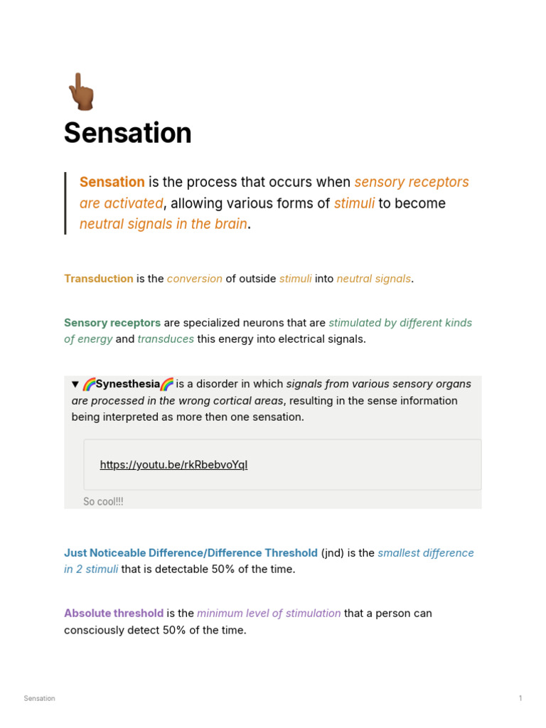 Sensation | PDF | Senses | Stimulus (Physiology)