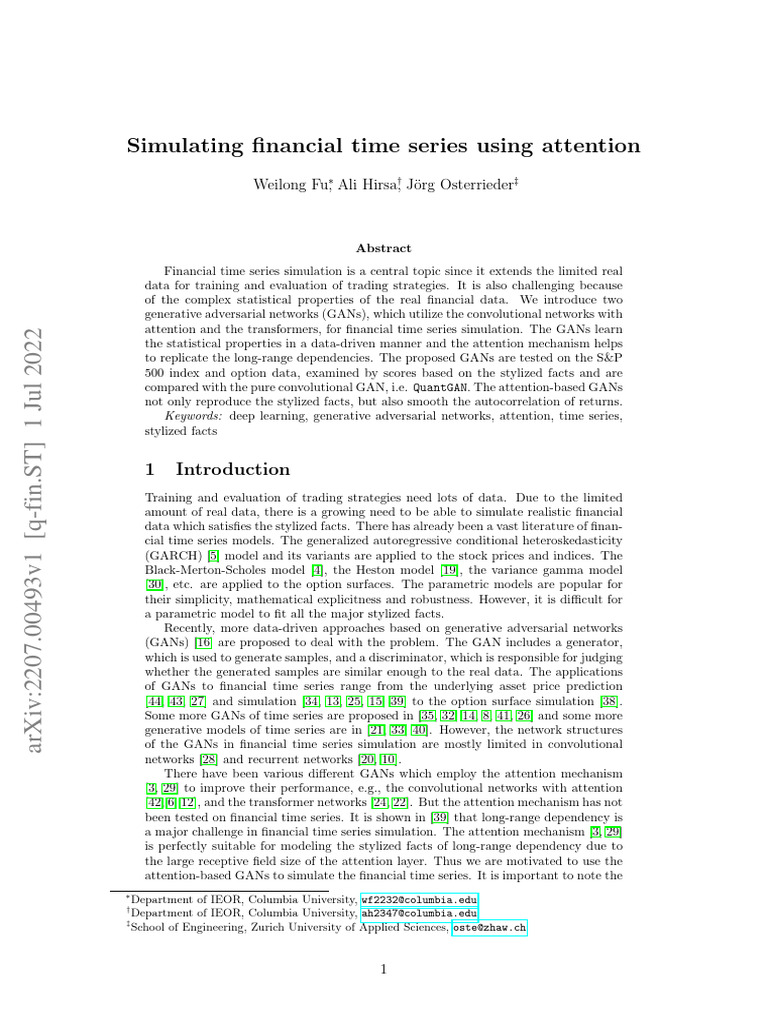 Simulating Financial Time Series Using Attention | PDF | Time Series ...