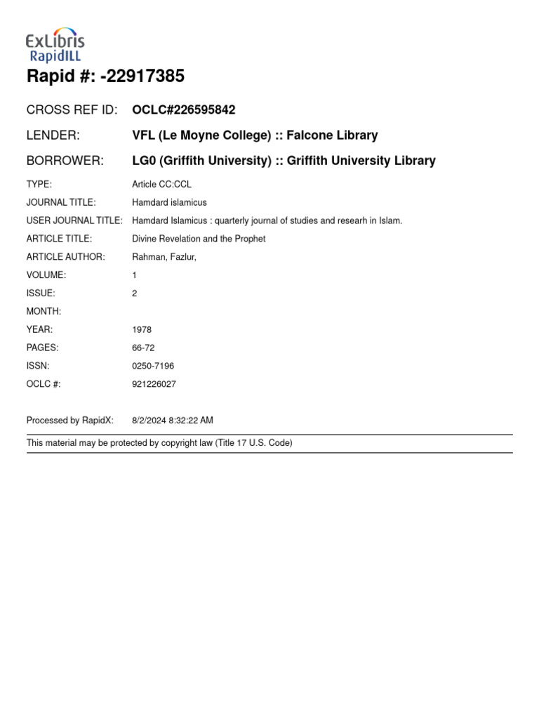 F Rahman Hamdard Islamicus | PDF | Revelation | Quran