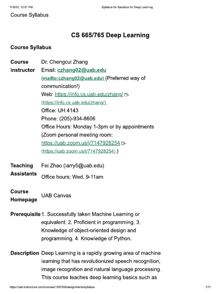 Deep Learning Syllabus | PDF