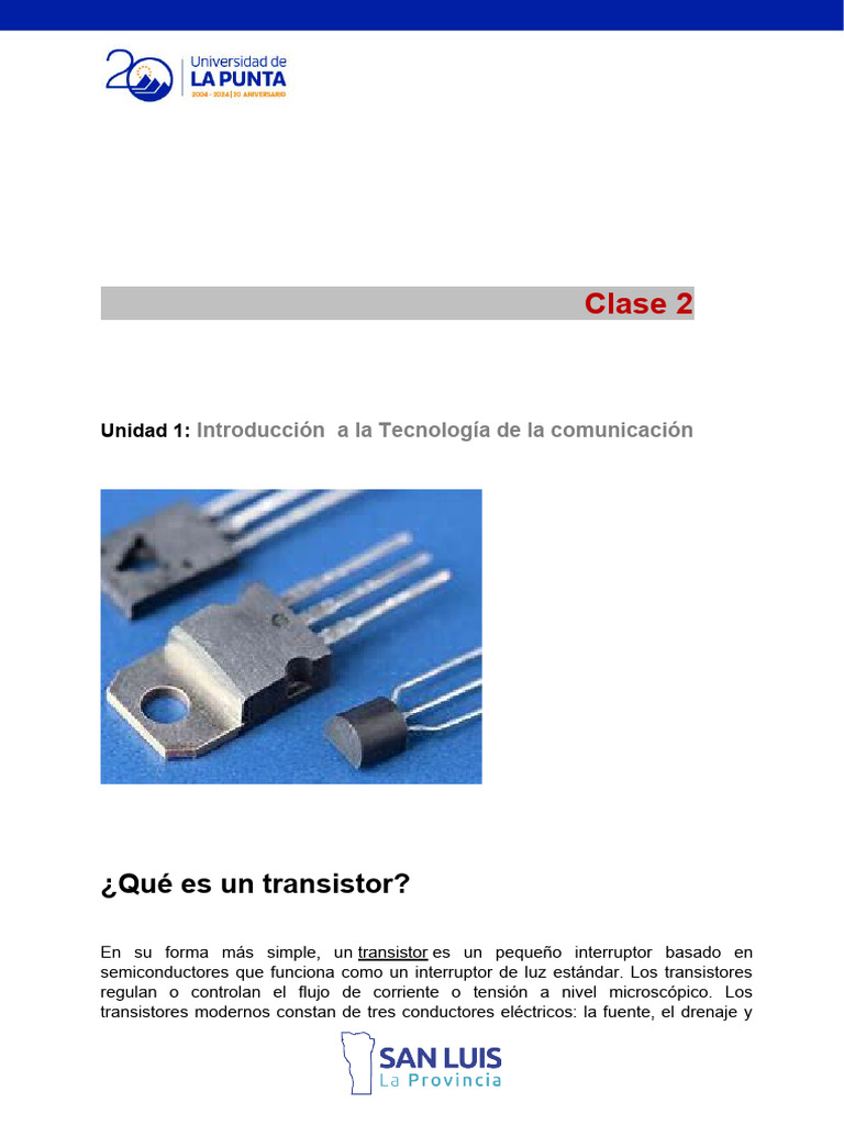 Unidad 1 Clase 2 El Transistor | PDF | Transistor | Circuito integrado