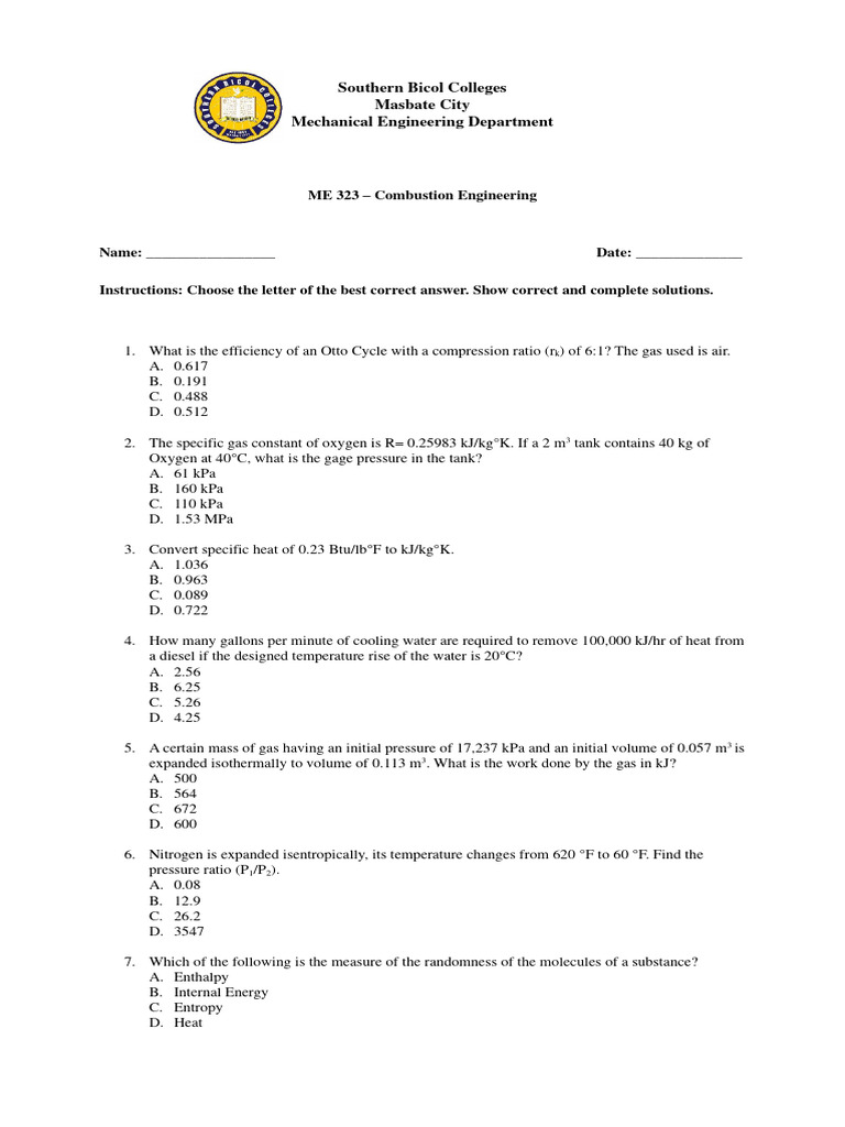 Me323 (Midterm Pointers) | PDF | Heat | Gases