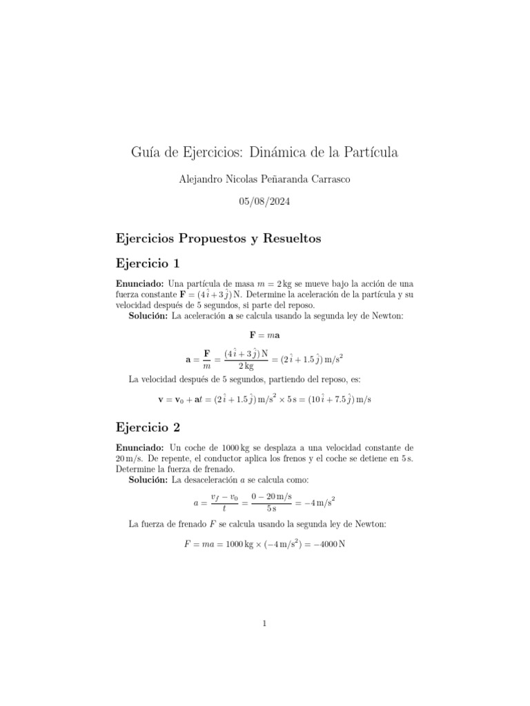 Problemas 1 | PDF | Fuerza | Las leyes del movimiento de Newton