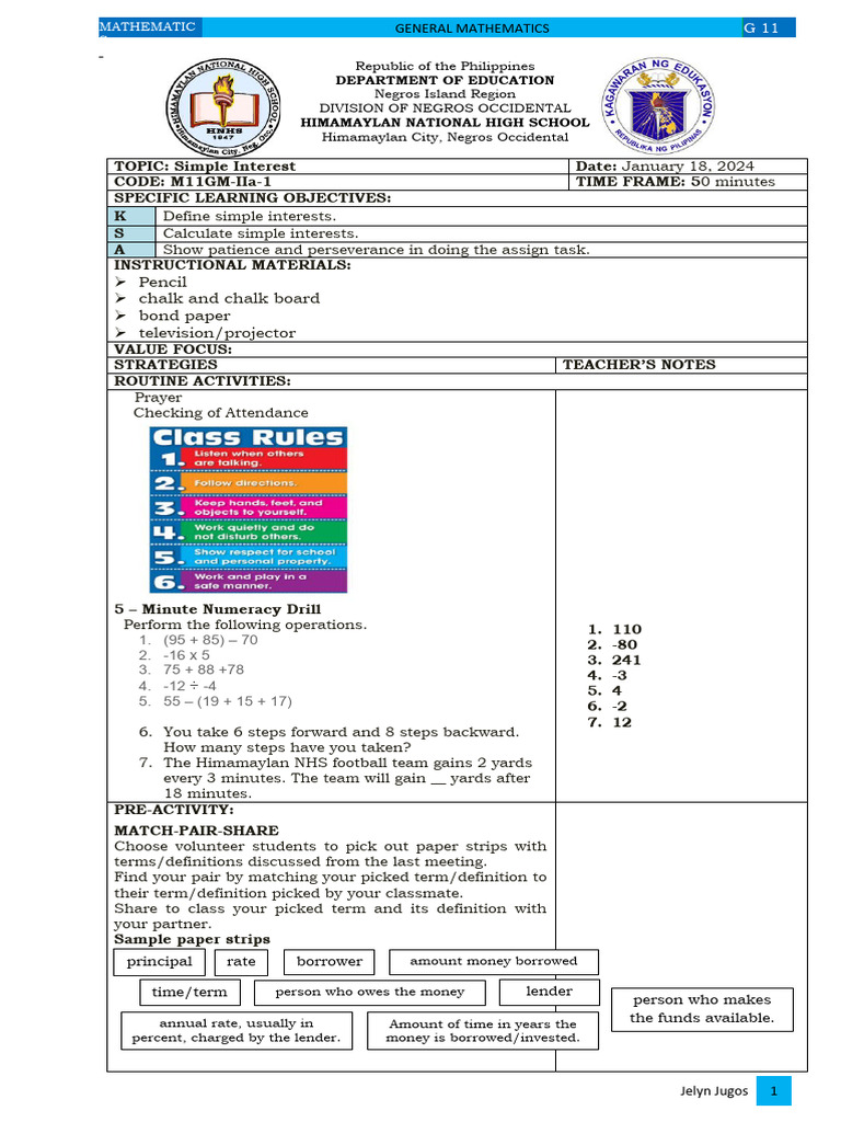 General Mathematics Lesson Plan 2ndQ | PDF | Interest | Mathematics General Mathematics Lesson Plan 2ndQ | PDF | Interest | Mathematics
