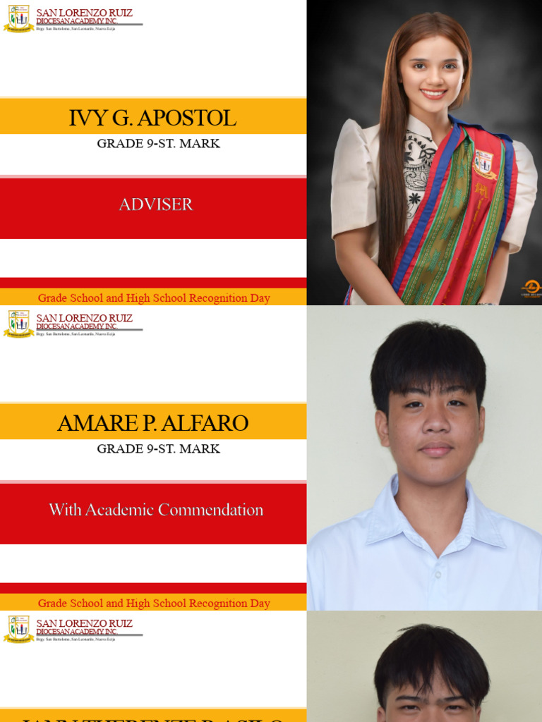 GRADE 9 - ST. MARK SLRDA Moving Up, Graduation, and Recognition | PDF